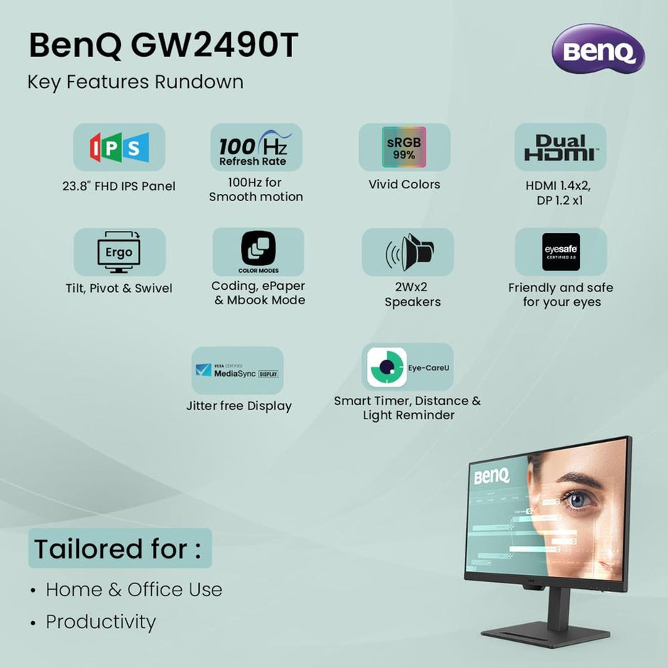 Buy BenQ GW2490T 24 Inch FHD 100Hz IPS Panel 99% SRGB 5MS IPS AMD ...